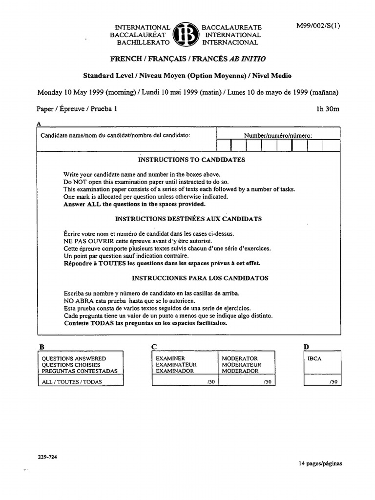 1999-French Ab Initio Paper 1 SL | PDF
