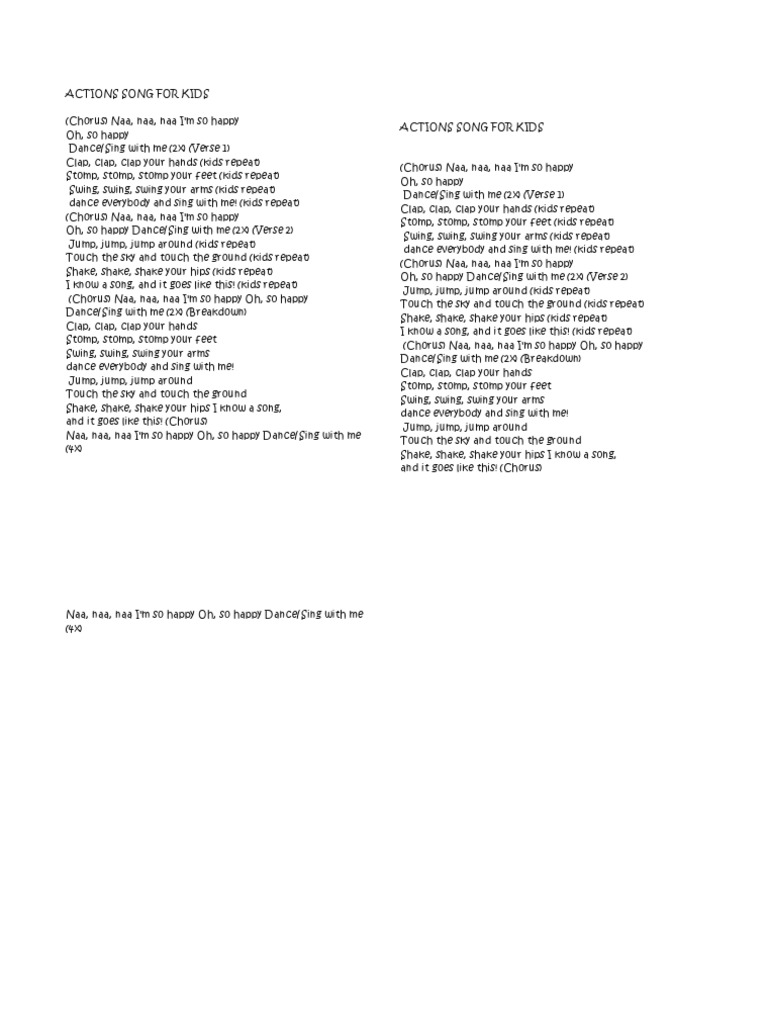 Actions Song For Kids | PDF | Songs | Musical Compositions