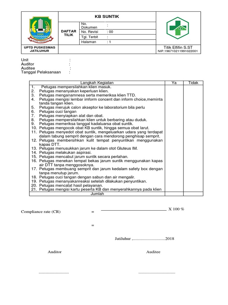 Daftar Tilik KB SUNTIK | PDF