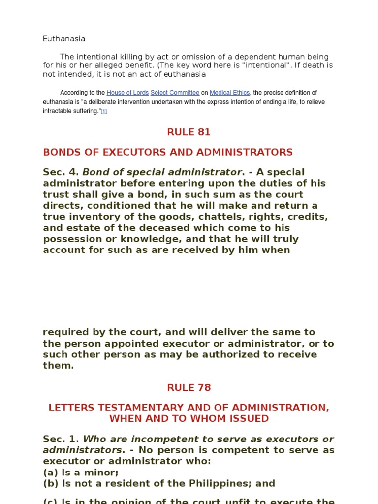 Rule 81 Bonds of Executors and Administrators | PDF | Legal Guardian ...