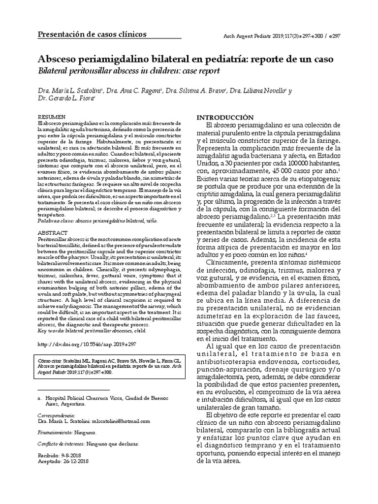 Absceso Periamigdalino Bilateral en Pediatría: Reporte de Un Caso | PDF ...
