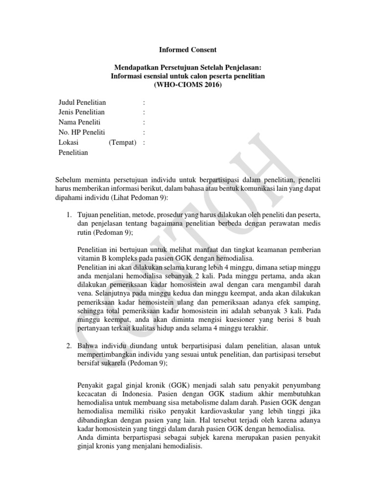 CONTOH - INFORMED CONSENT WHO CIOMS 2016 | PDF