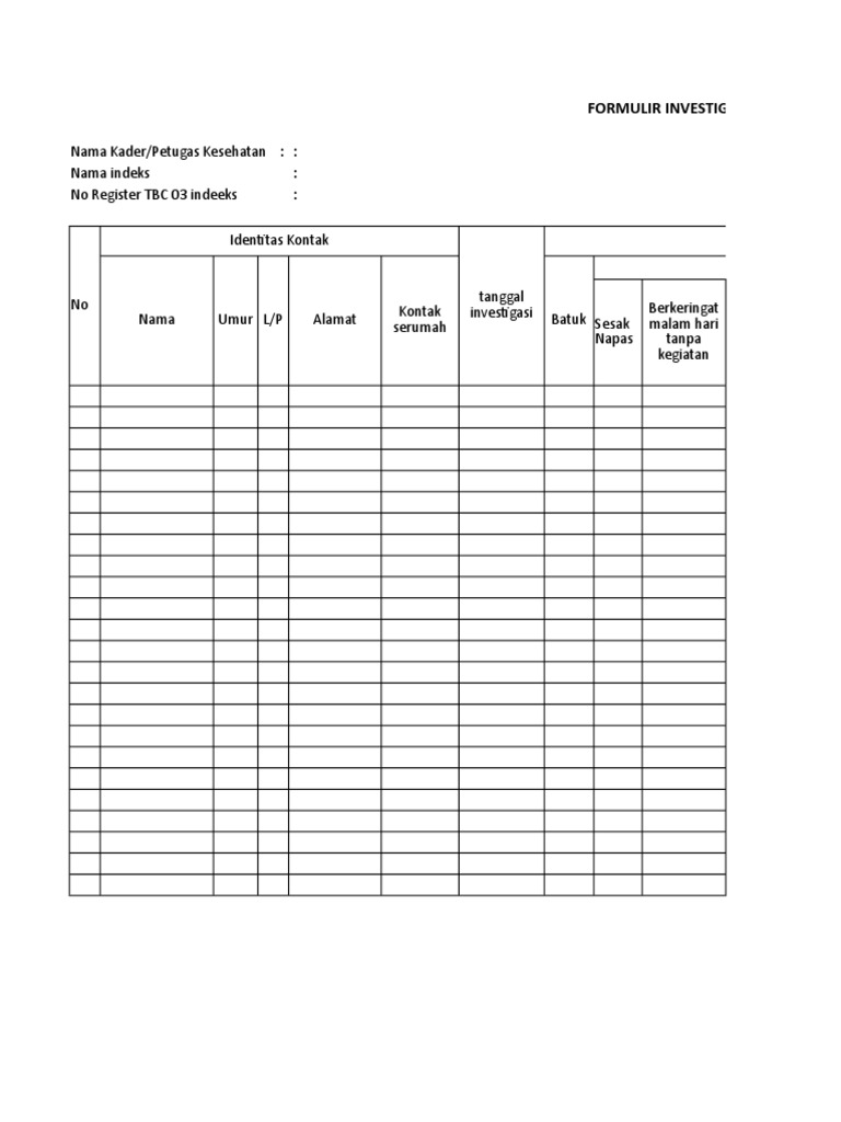 Formulir Investigasi Kontak TBC | PDF