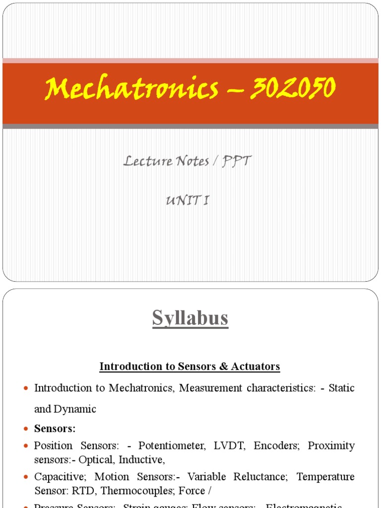 Unit I Basics of Mechtronics | PDF | Electric Motor | Sensor
