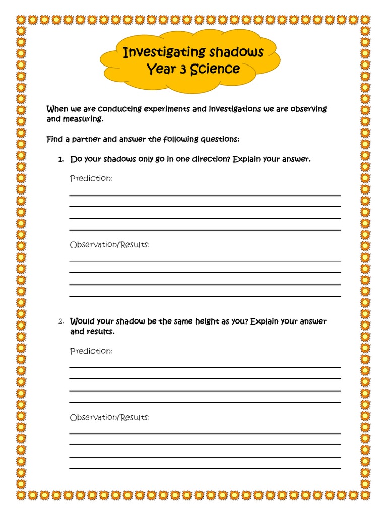 Year 3 Science: Shadow Investigations | PDF