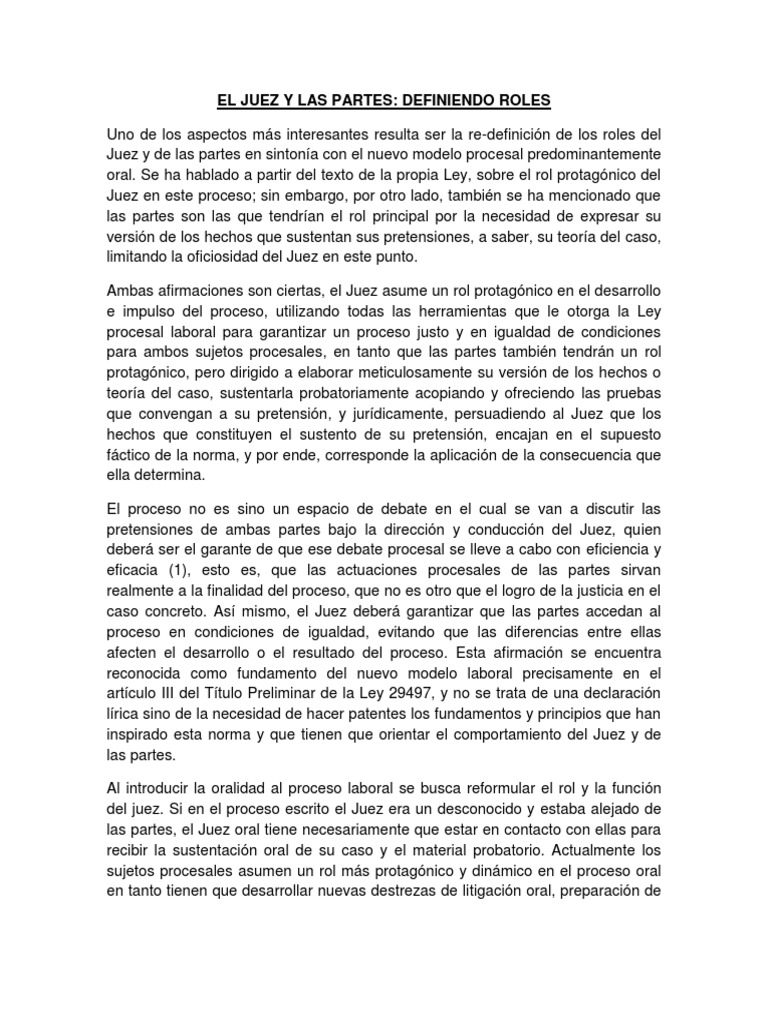 El Juez Y Las Partes: Definiendo Roles | PDF | Evidencia (ley) | Ley ...