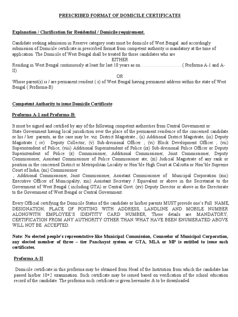 Domicile Certificate Format | PDF | Magistrate | Domicile (Law)