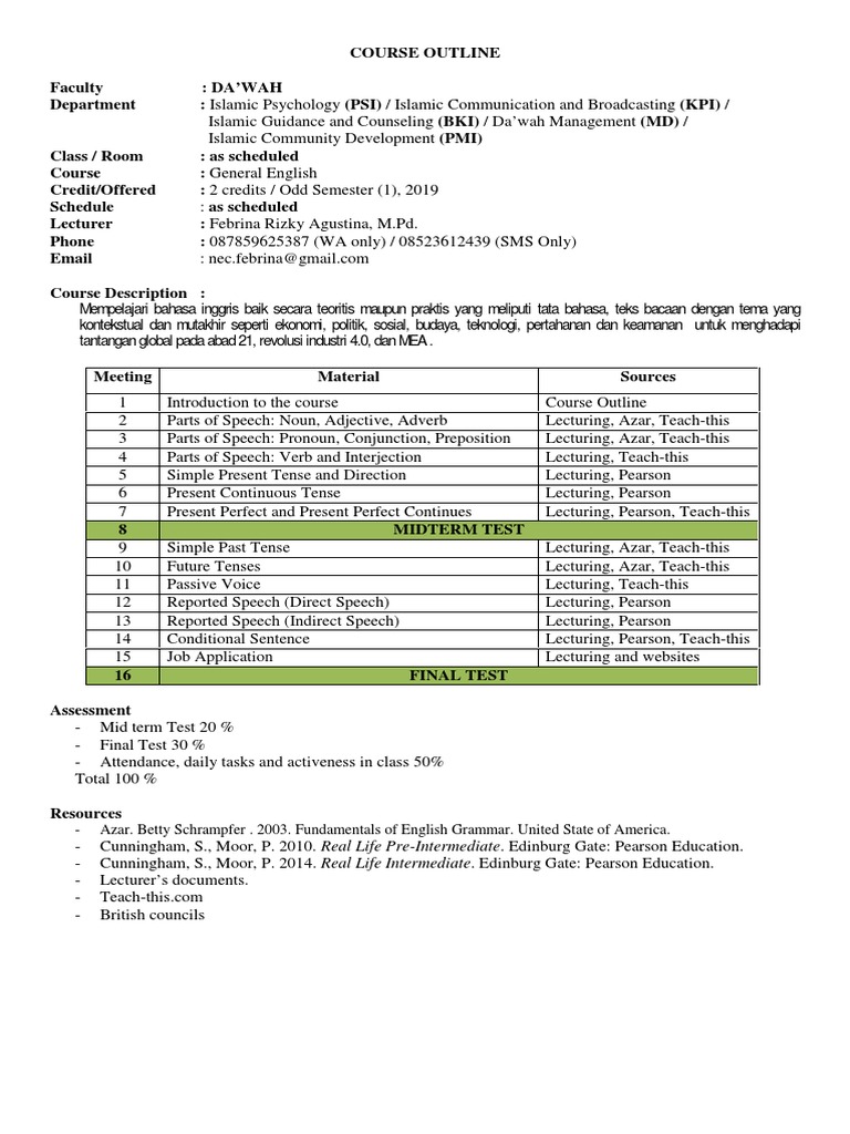 General English Course Outline 2019 | PDF | Part Of Speech | English ...