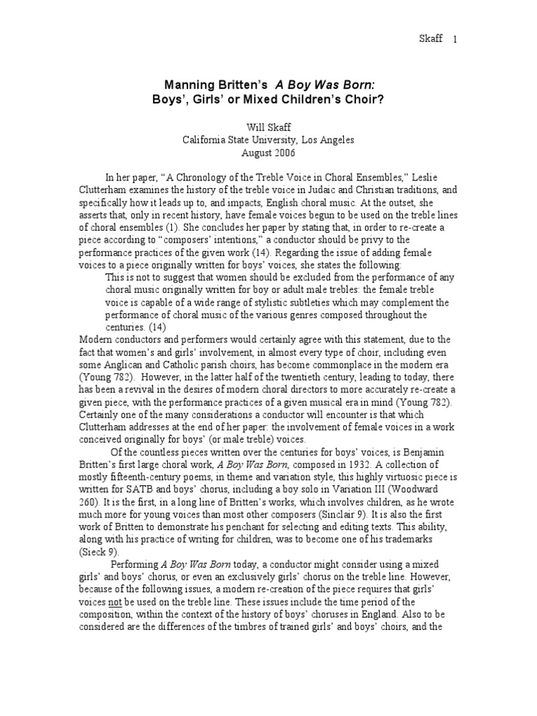 Britten's A Boy Was Born Requires Boys' Voices | PDF | Choir | Singing