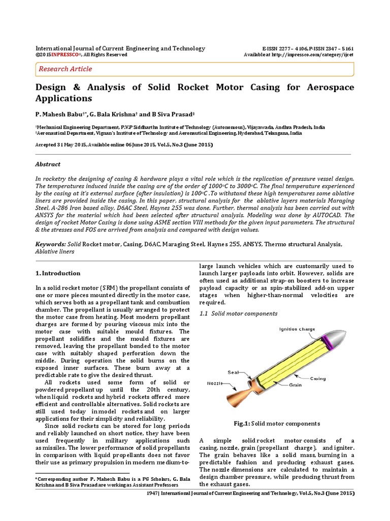 Design & Analysis of Solid Rocket Motor Casing For Aerospace Applications | PDF | Rocket Engine ...