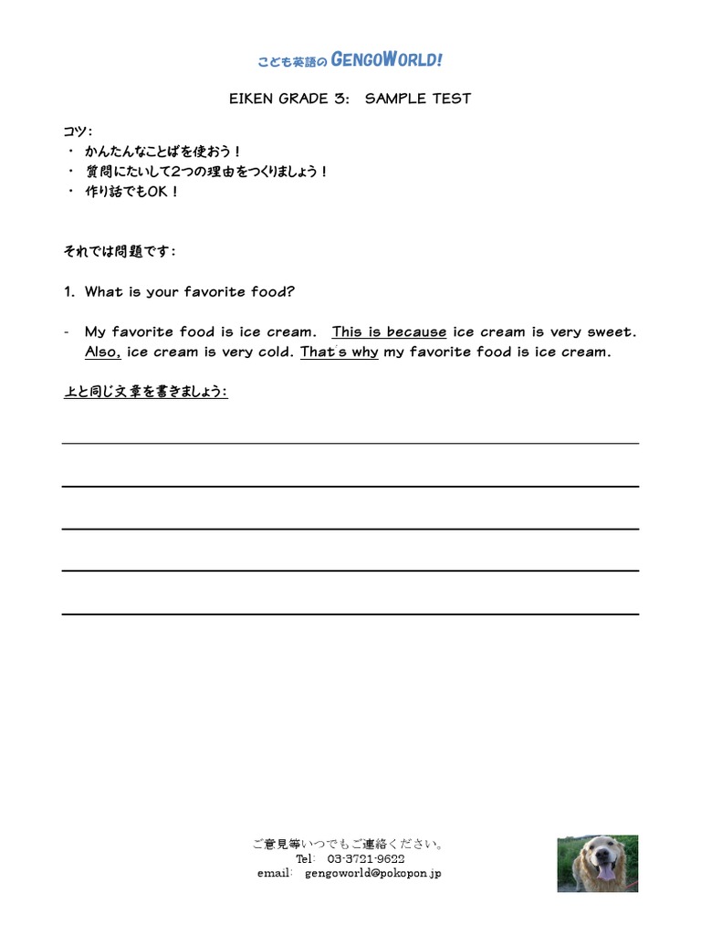 Writing Sample Questions EIKEN3 20170514 | PDF