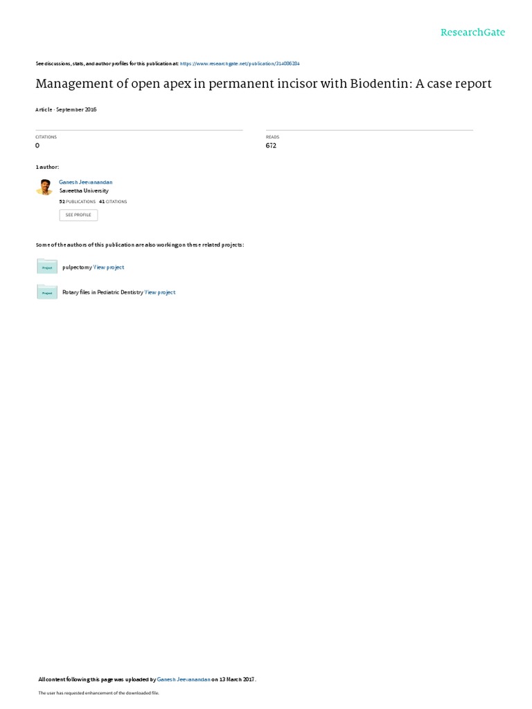 Management of Open Apex With Biodentin | PDF | Dentistry | Dentistry ...