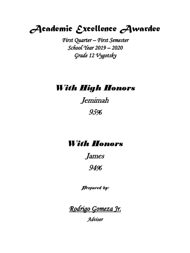 2019-2020 Grade 12 Honors List | PDF