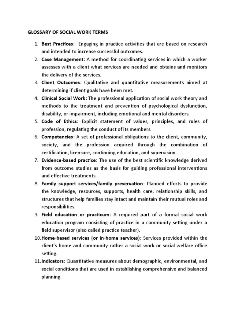 Glossary of Social Work Terms 1 | PDF | Social Work | Psychotherapy