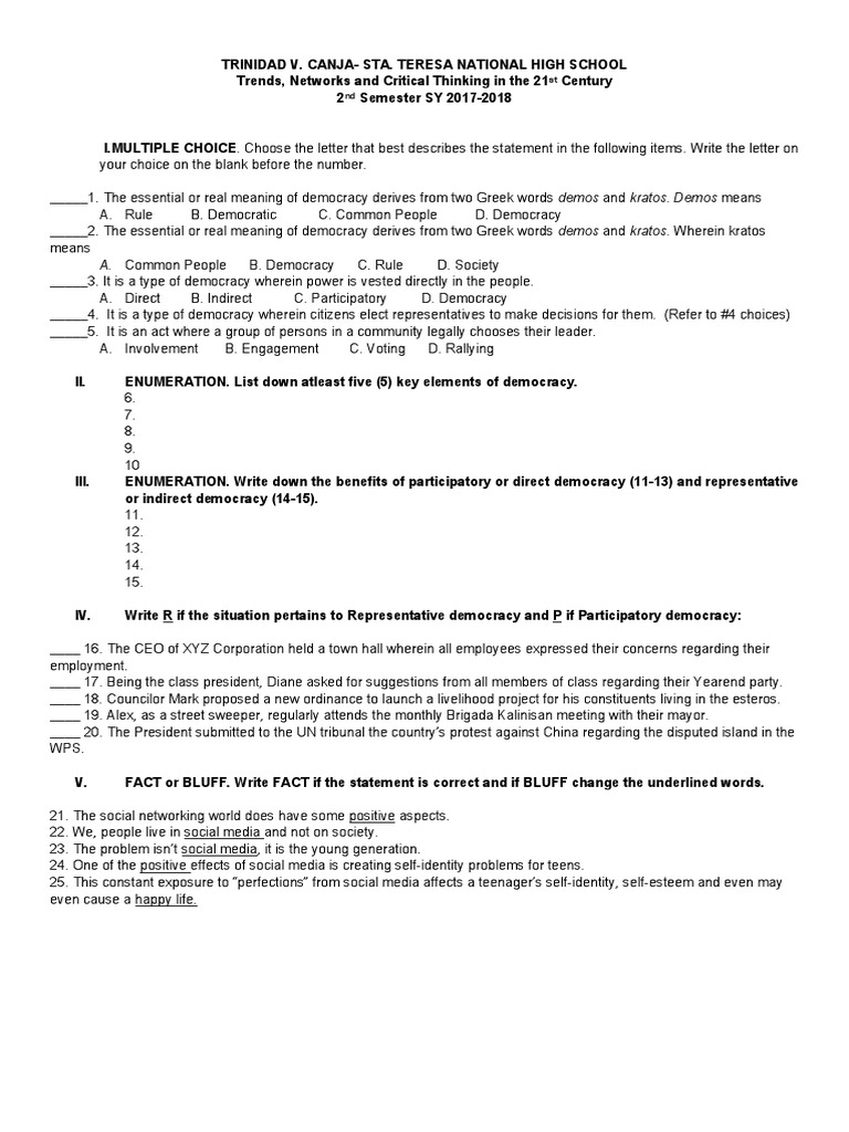 21st Century Democracy Assessment | PDF | Democracy | Political Ideologies