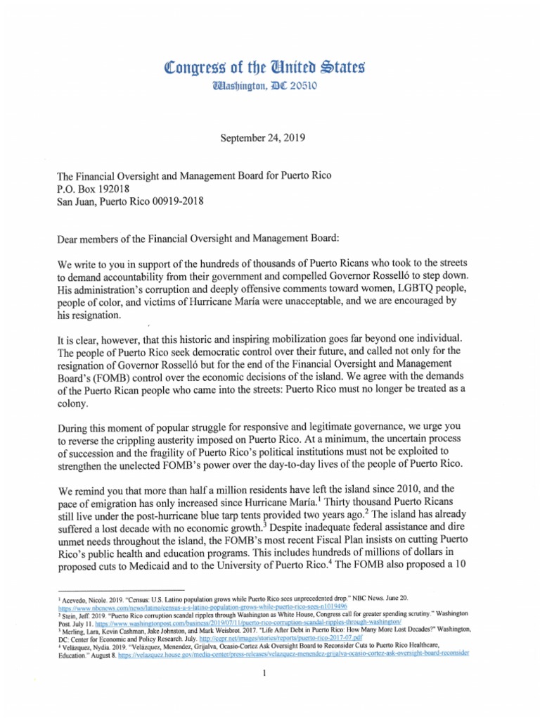 Letter To Financial Oversight and Management Board (FOMB) | PDF