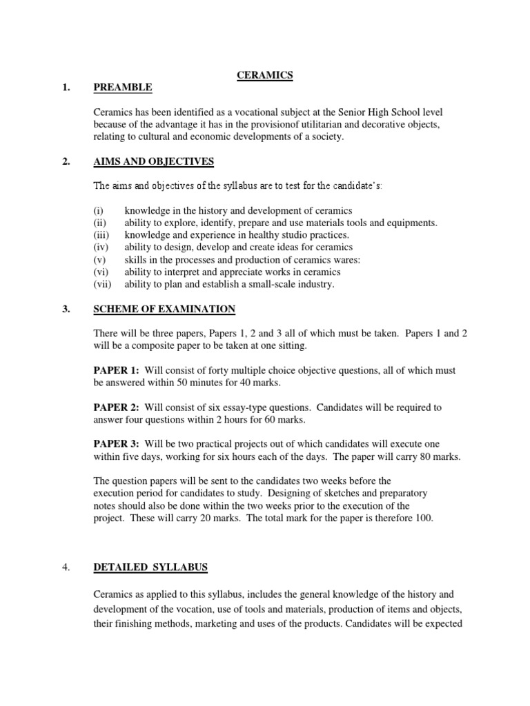 Ceramics Waec Syllabus by Ifiokobong Akpan | PDF | Pottery | Clay