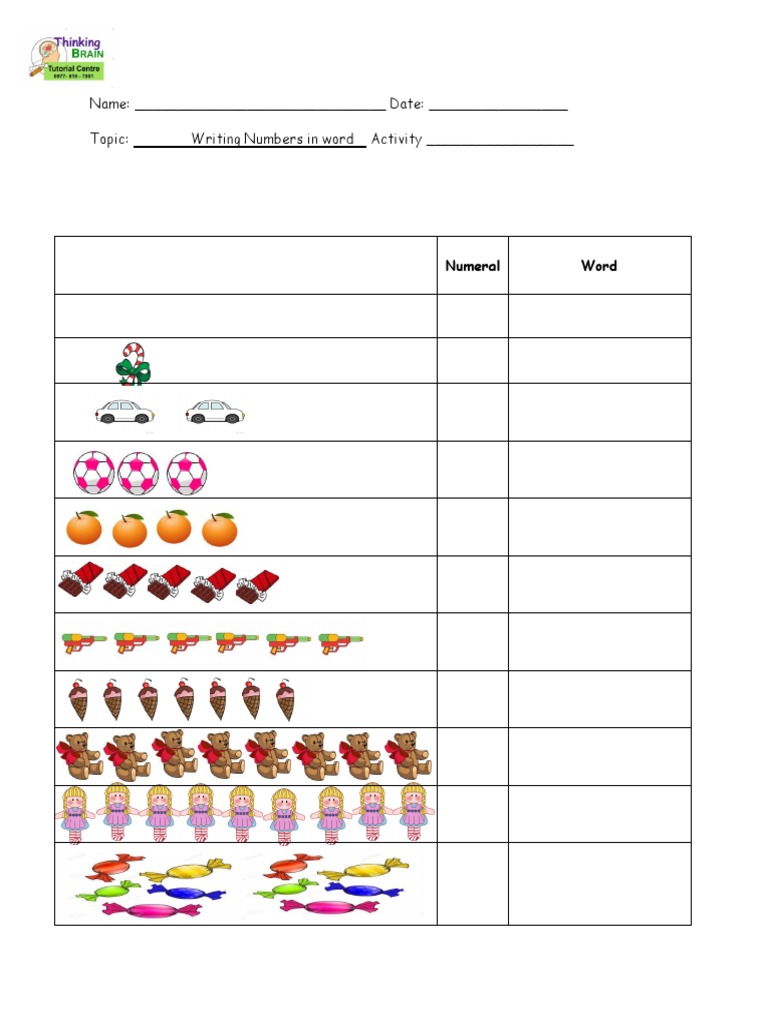 Name: - Date: - Topic: Writing Numbers in Word Activity | PDF | Art