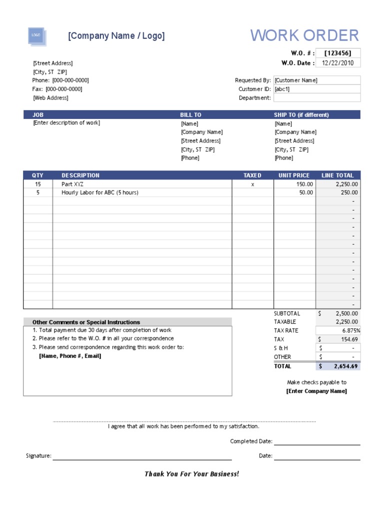 Work Order Template | PDF | Cyberspace | Business