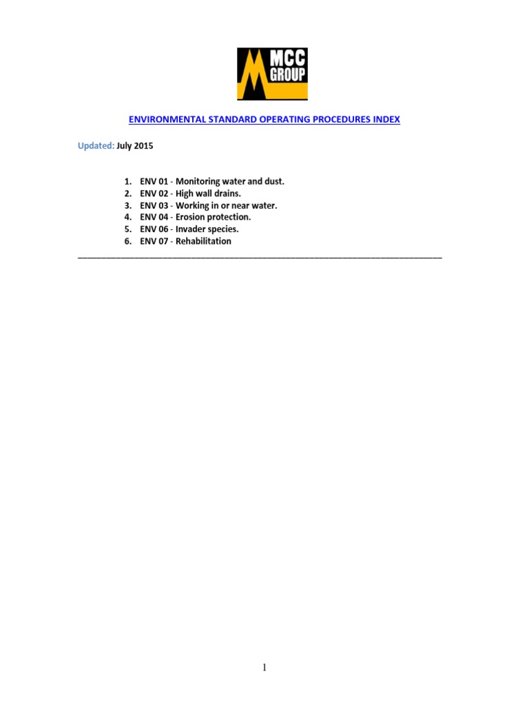 Environmental SOP Index for Monitoring and Rehab | PDF
