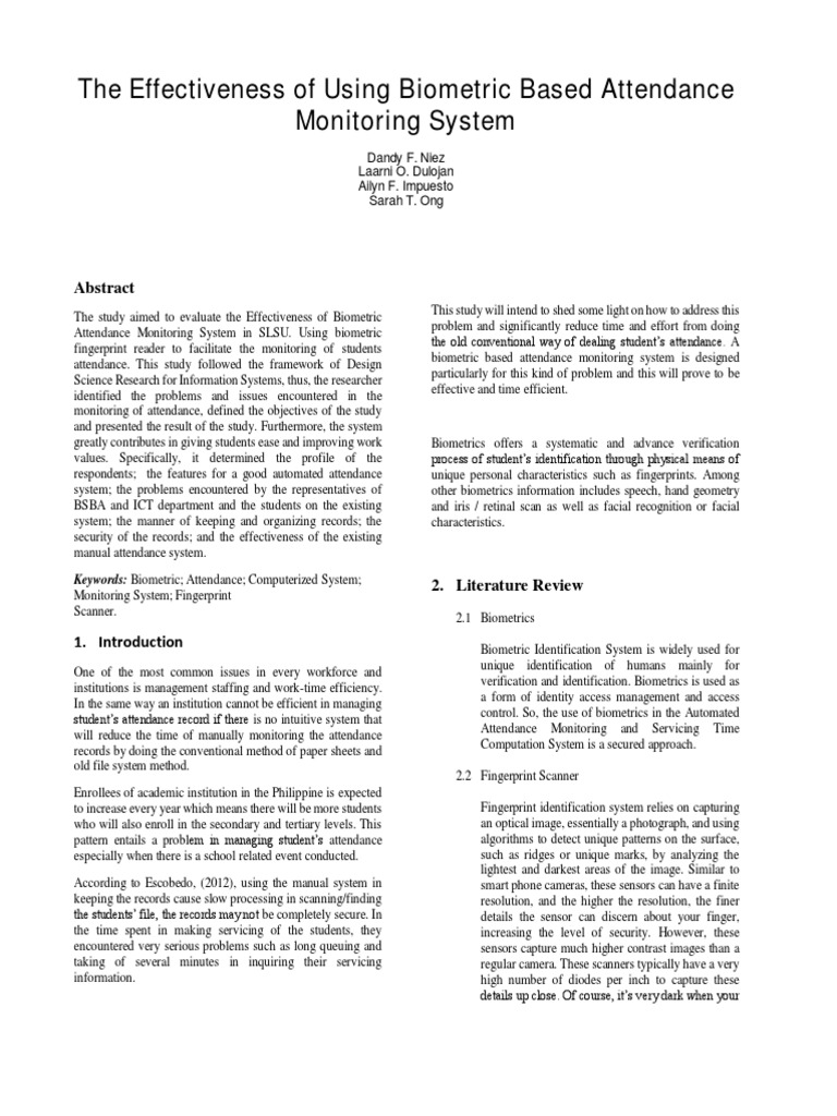 The Effectiveness of Using Biometric Based Attendance Monitoring System ...