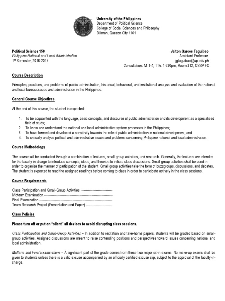 Political Science 150 Syllabus | PDF | Public Administration | Citation