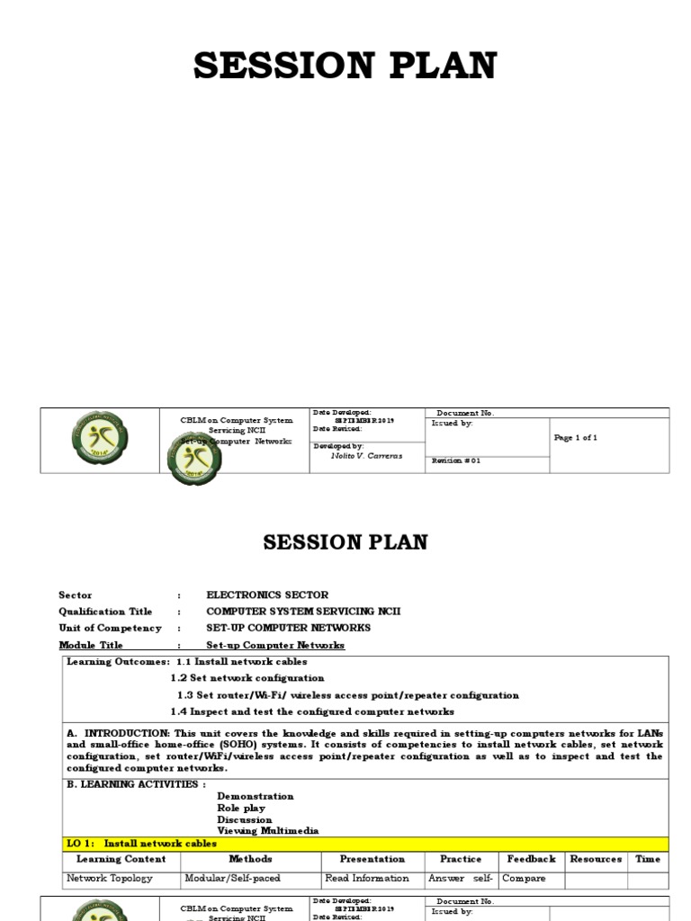 Session Plan: CBLM On Computer System Servicing NCII Set-Up Computer Networks Document No ...