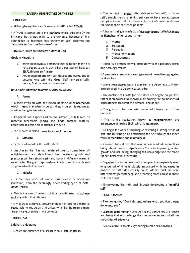 Eastern Philosophy in Understanding One's Self | PDF | Ātman (Hinduism ...