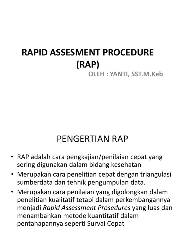 Rapid Assesment Procedure (RAP) : Oleh: Yanti, Sst.M.Keb | PDF