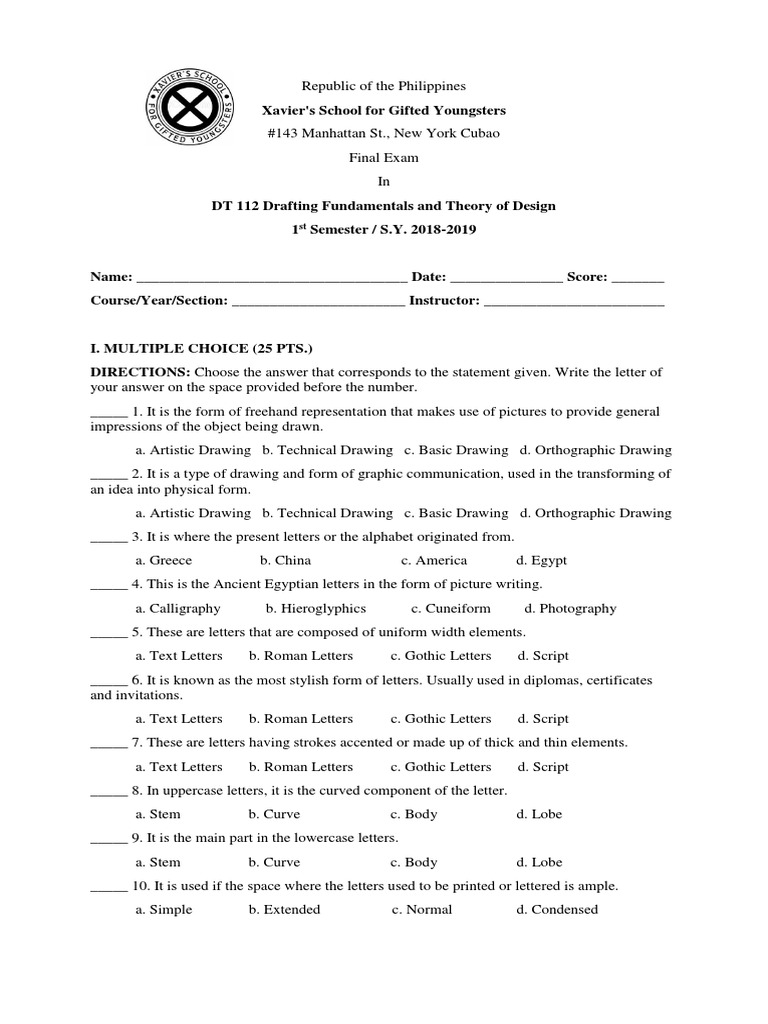 Example of Teacher Made Test | PDF | Technical Drawing | Writing