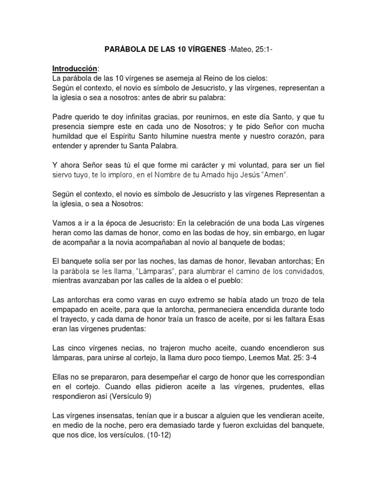 Parábola de Las 10 Vírgenes | PDF | Parábolas de Jesús | Jesús