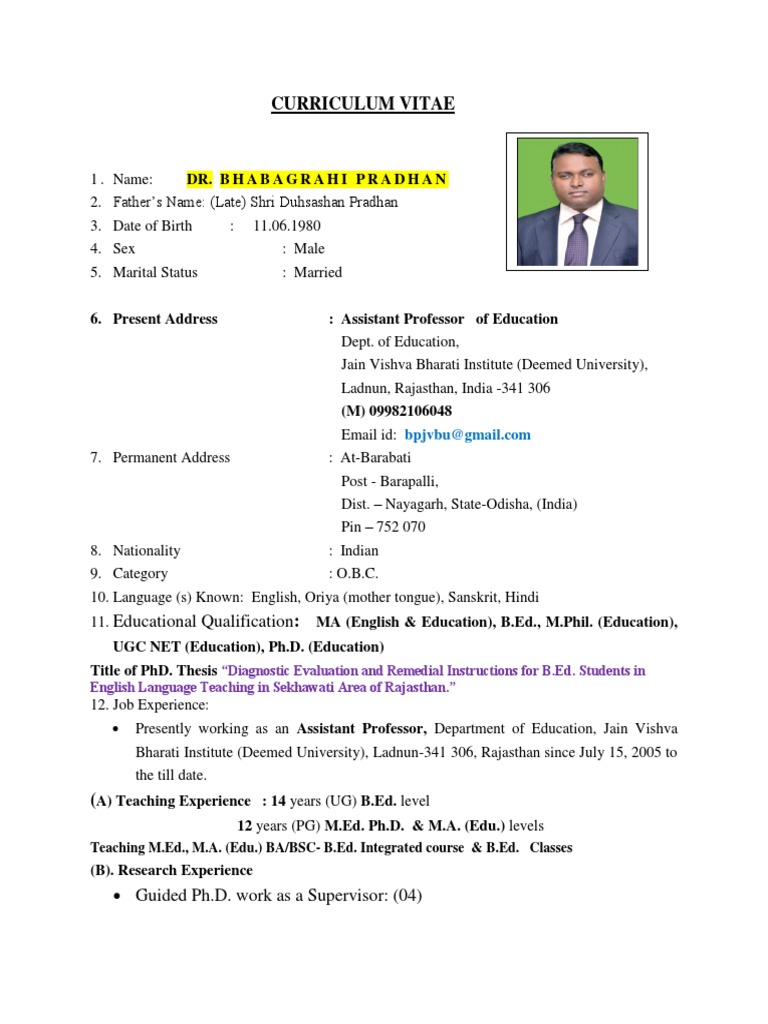 Brief Academic CV DR Pradhan OCT2019 | PDF | International Standard ...
