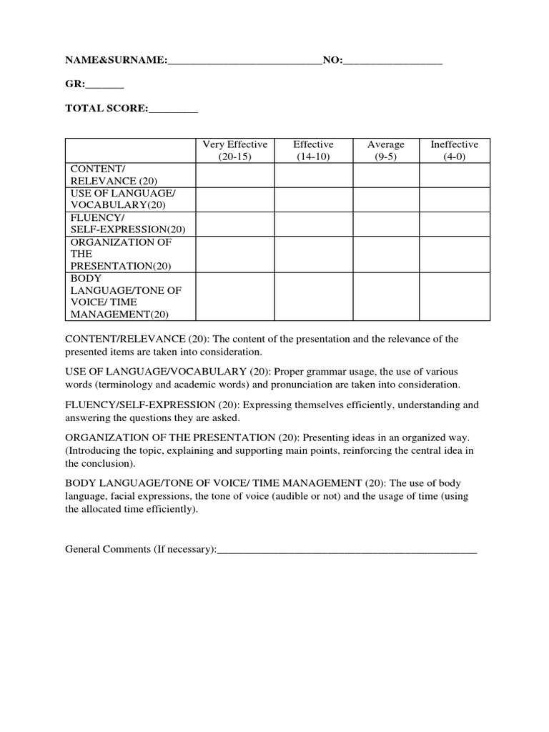 Presentation Evaluation Form | PDF