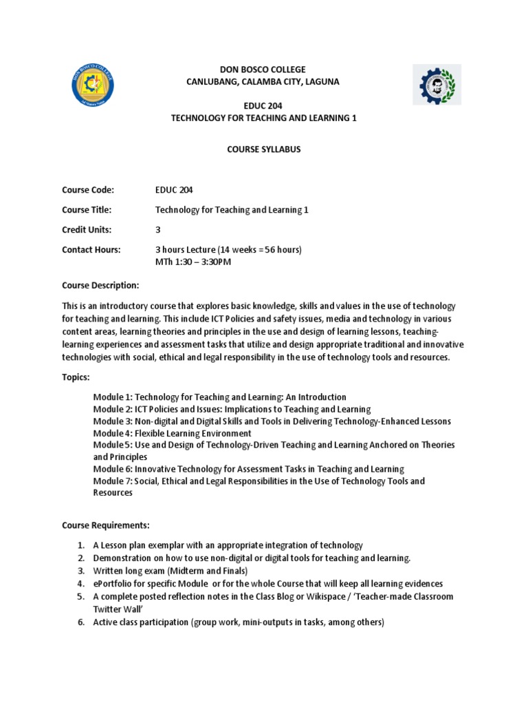 Don Bosco College Canlubang, Calamba City, Laguna EDUC 204 Technology ...