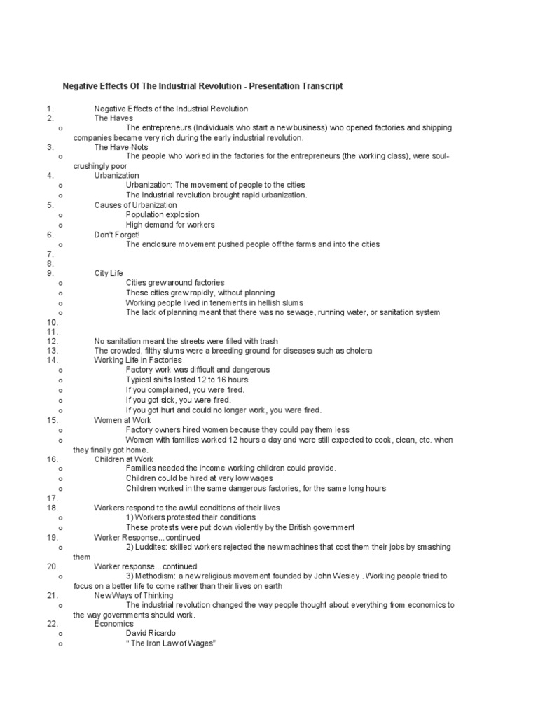 Negative Effects of The Industrial Revolution | PDF | Capitalism ...