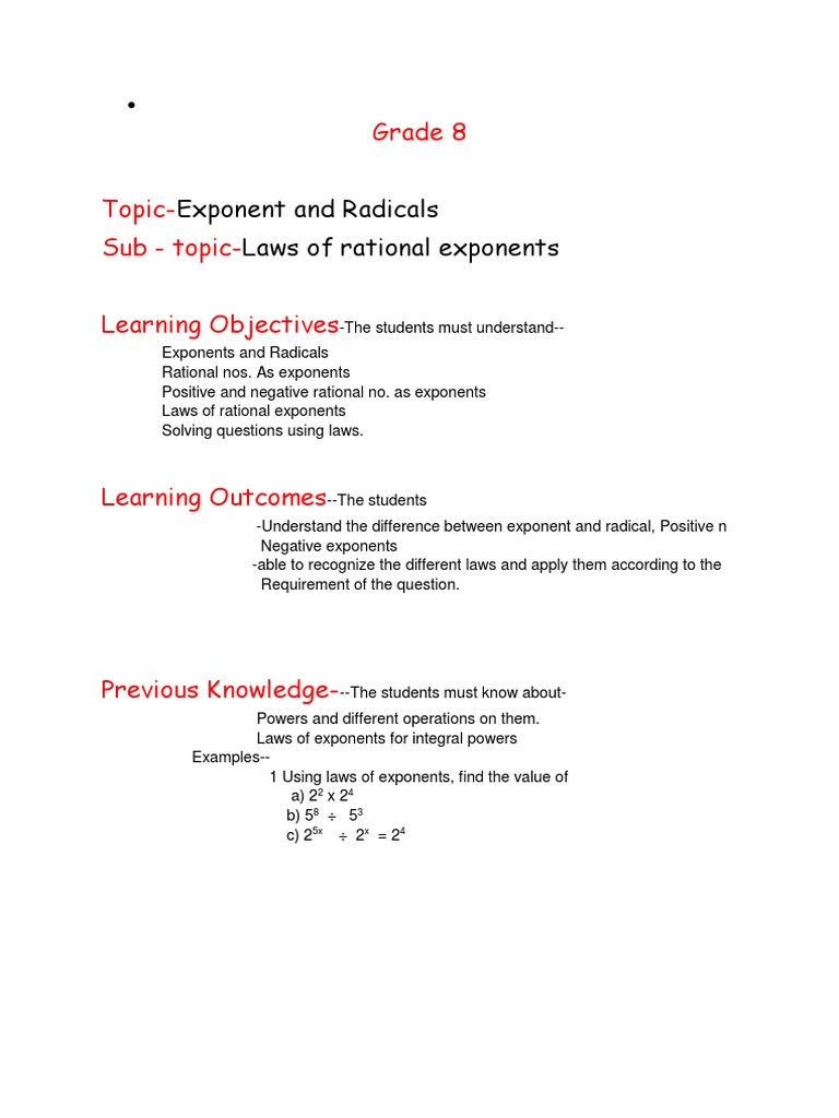 Art Integration - Class-8 - CH 3 (Exponents and Radicals) | PDF ...