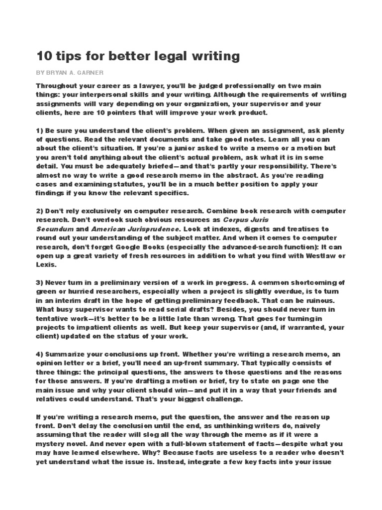 10 Tips For Better Legal Writing: by Bryan A. Garner | PDF | Government ...