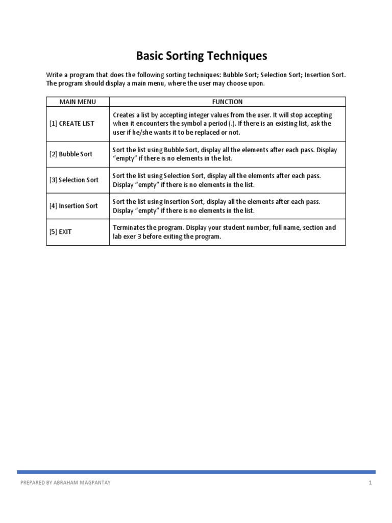Basic Sorting Techniques | Download Free PDF | Menu (Computing) | Applied Mathematics