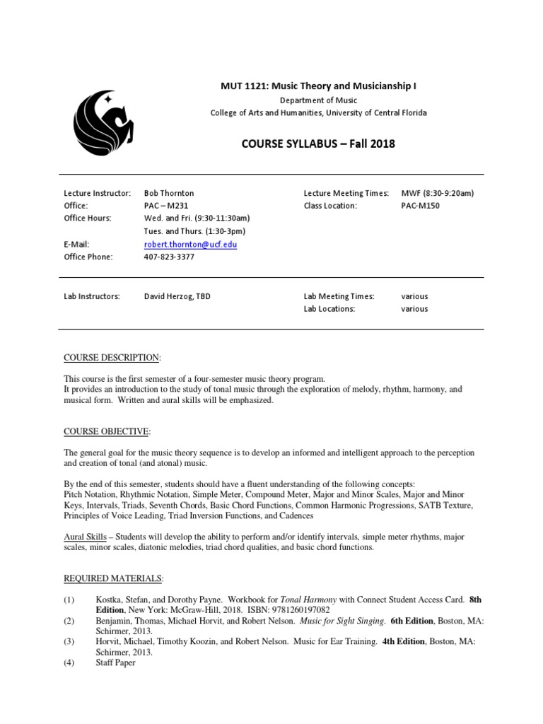 Music Theory Syllabus Fall 2018 UCF | PDF | Music Theory | Chord (Music)