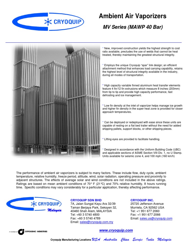 Cryoquip Vaporizers | PDF | Humidity | Atmosphere Of Earth