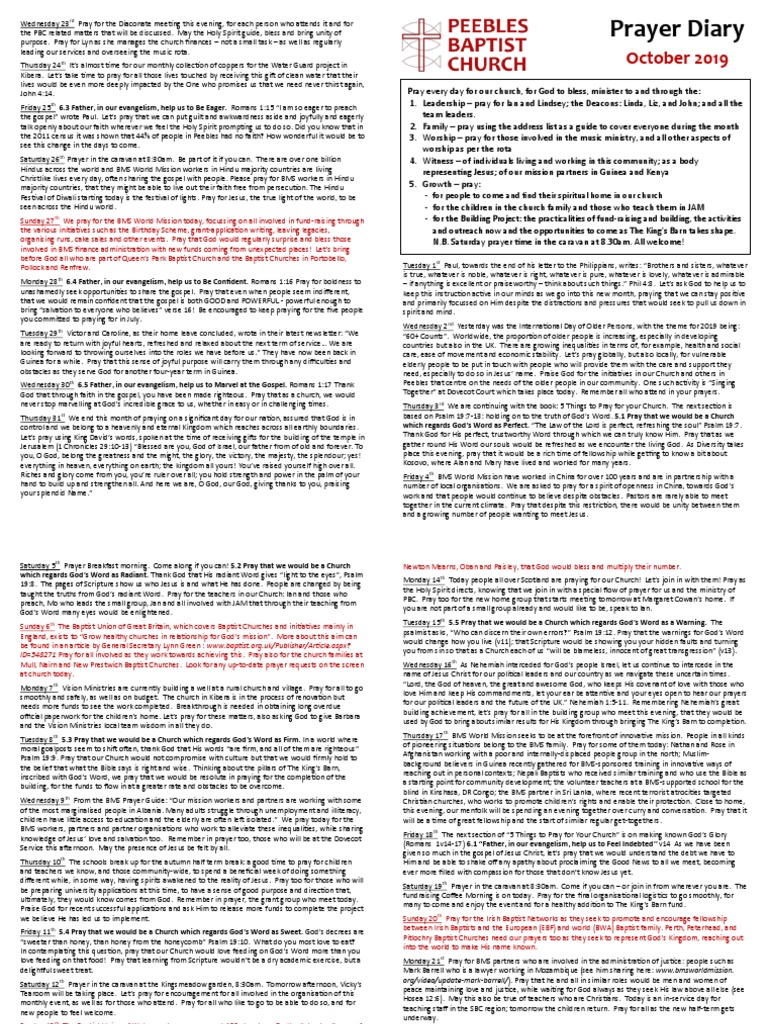Prayer Diary October 2019 | PDF | Prayer | Christian Church