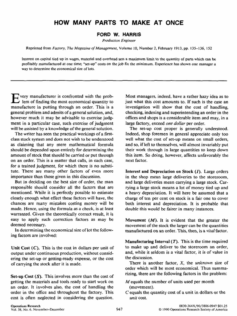How Many Parts To Make at Once: Ford W. Harris | PDF | Percentage ...