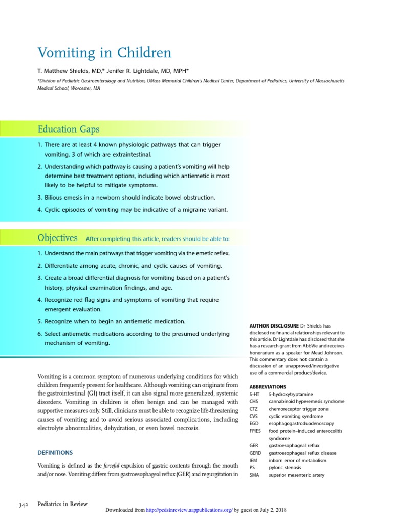 Vomiting in Children 2018.pdf | Vomiting | Nausea