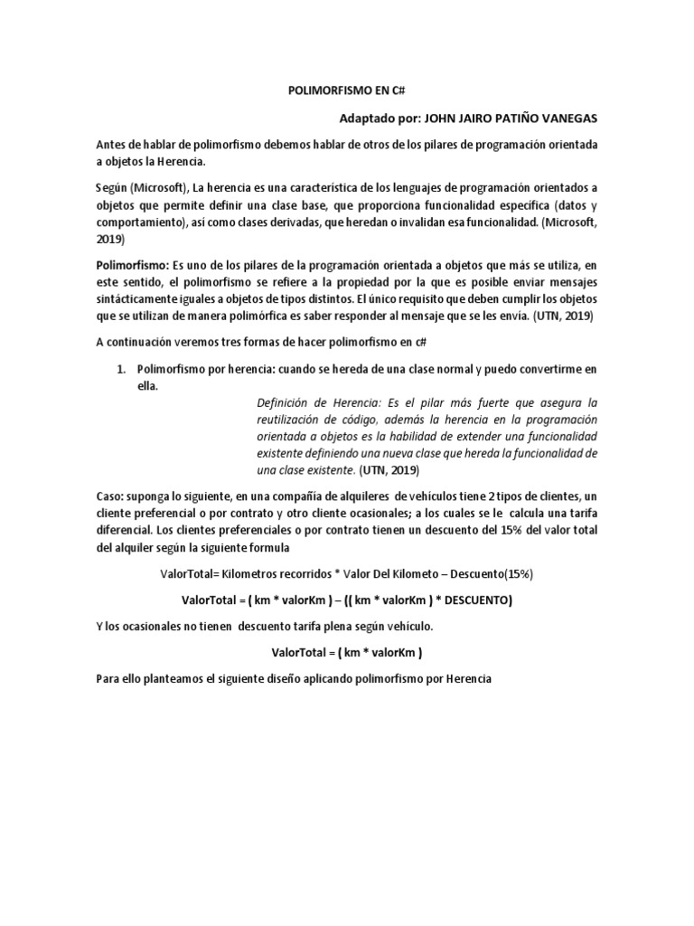 Polimorfismo en C# | PDF | Objeto (informática) | Herencia ...