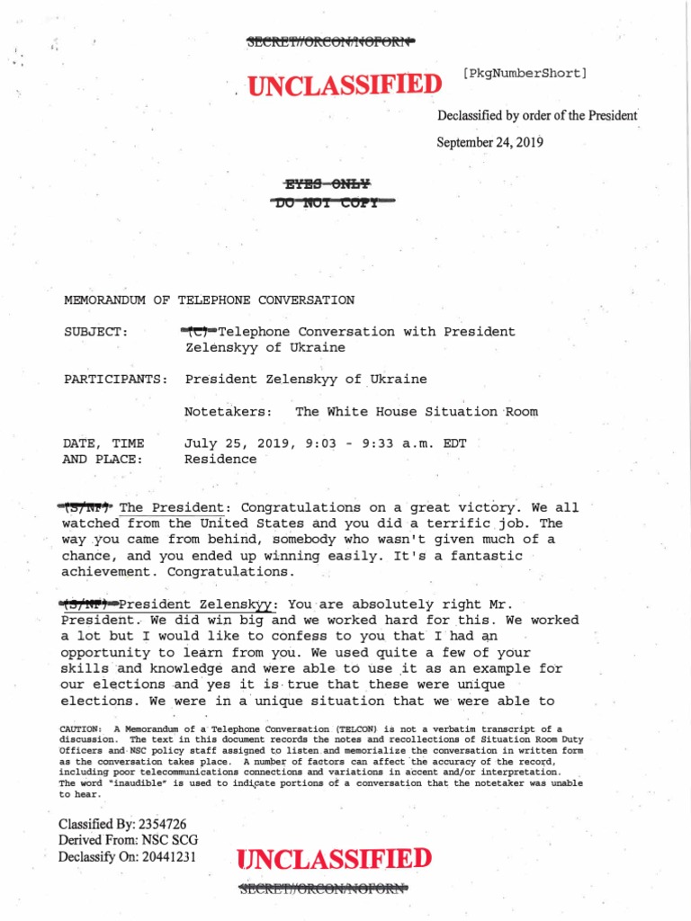 Unclassified Memorandum of Telephone Conversation | PDF