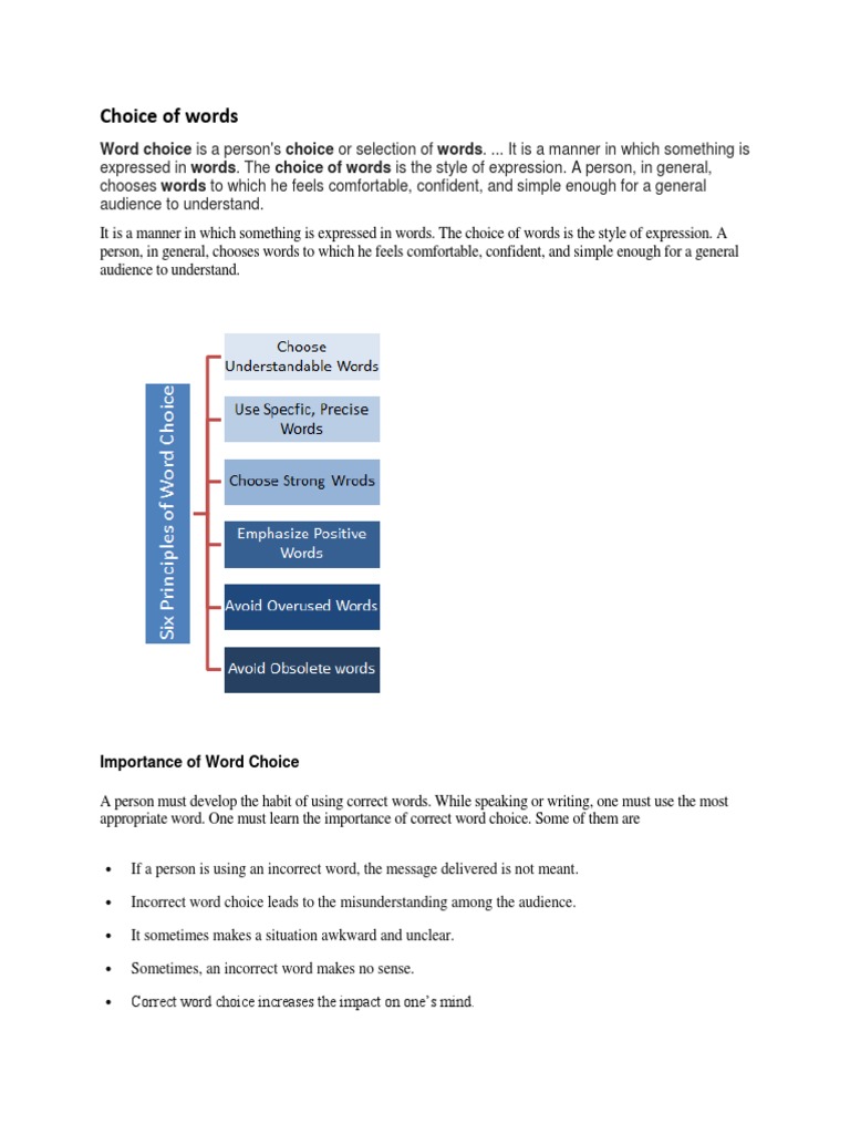 Choice of Words: Word Choice Is A Person's Choice or Selection of Words ...