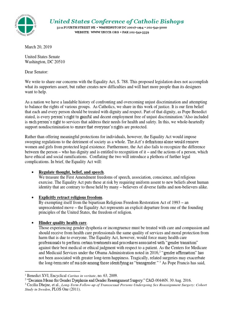 Equality Act Letter To Congress Senate 1 | PDF | Gender | Gender Studies