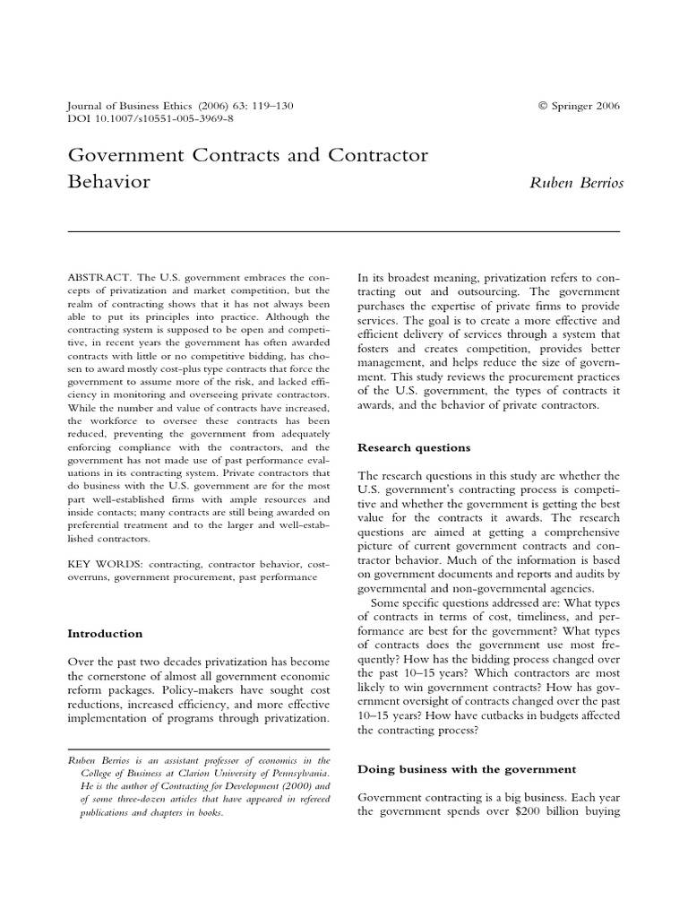 (2006) BERRIOS - Government Contracts and Contractor Behavior | PDF ...