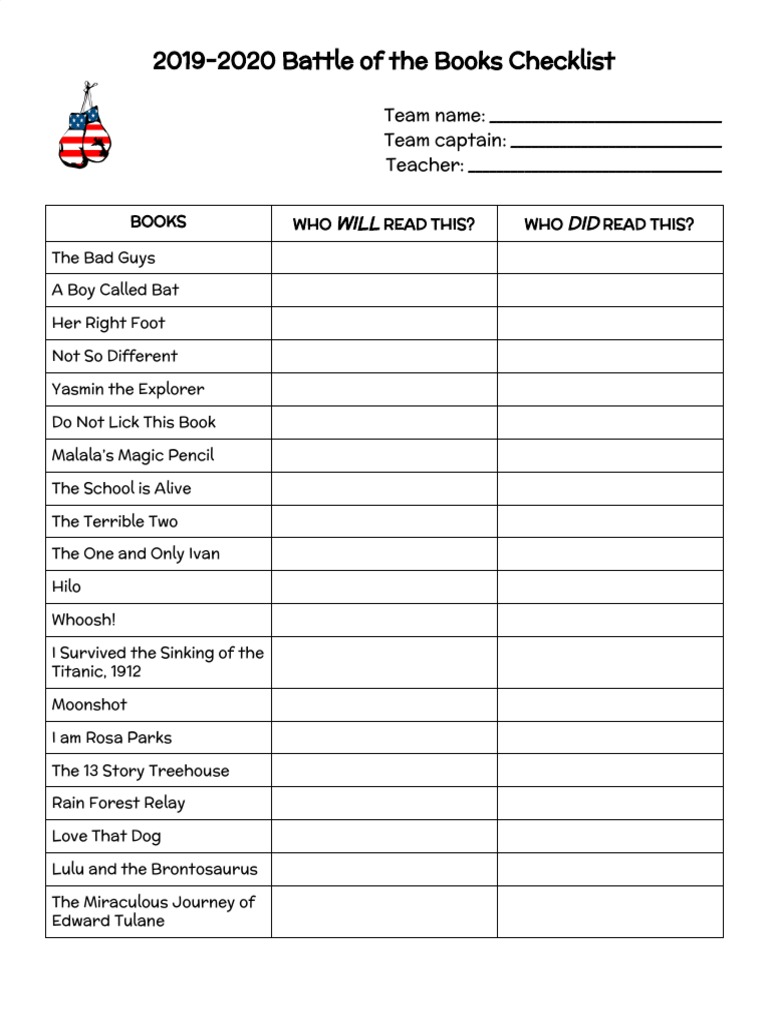 2020 Checklist Battle of The Books 1 | PDF