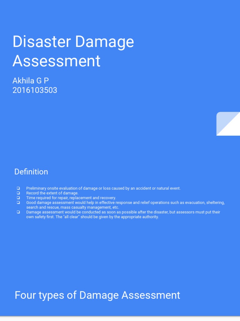 Disaster Damage Assessment: Akhila G P 2016103503 | PDF | Hazards | Safety